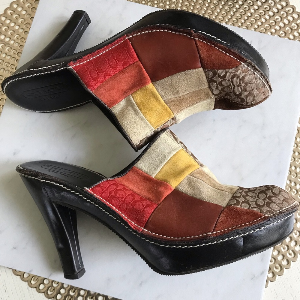 Coach Suede Leather Logo Mules - Gem